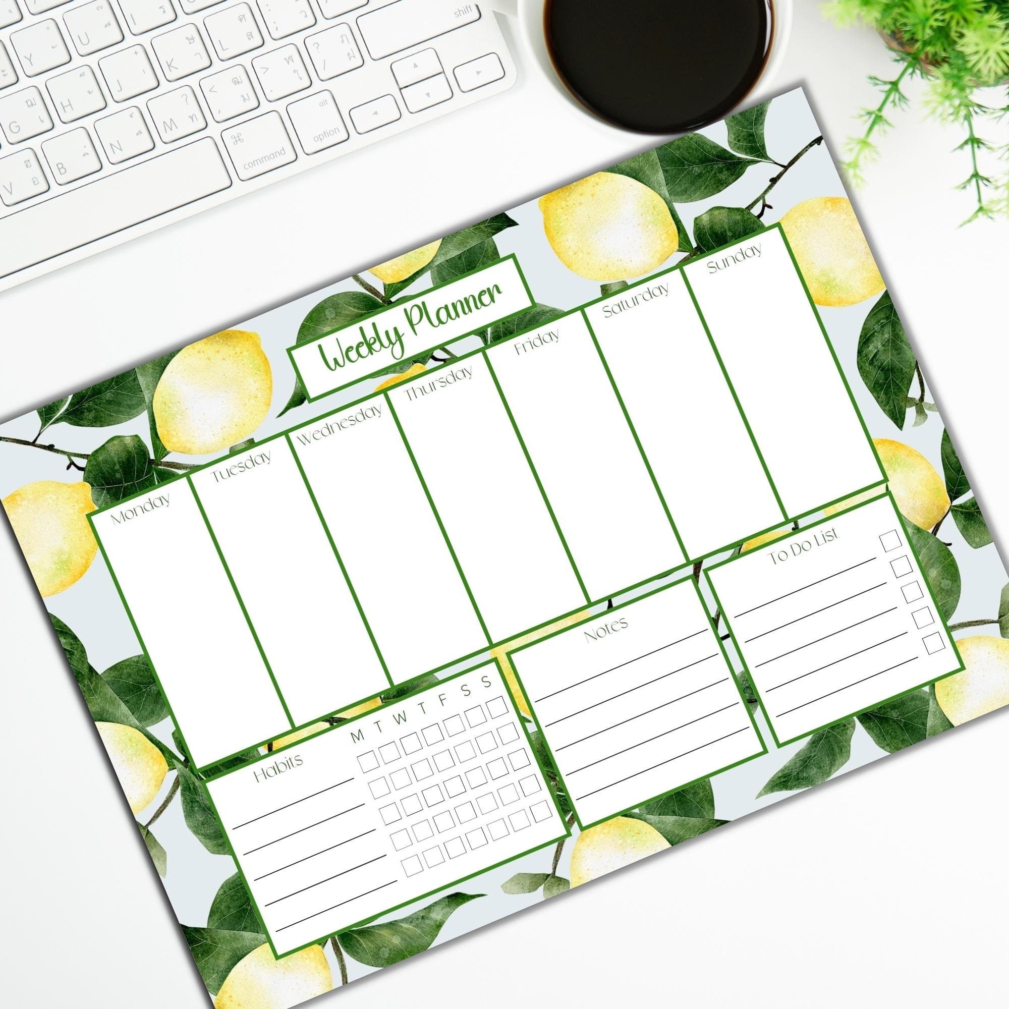 Weekly Planner Printable, Lemon Weekly Planner, Desk Weekly Planner ...
