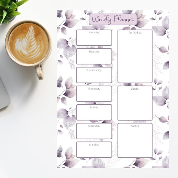Weekly Planner Printable Lilac Leaves Desk Weekly Planner - Etsy