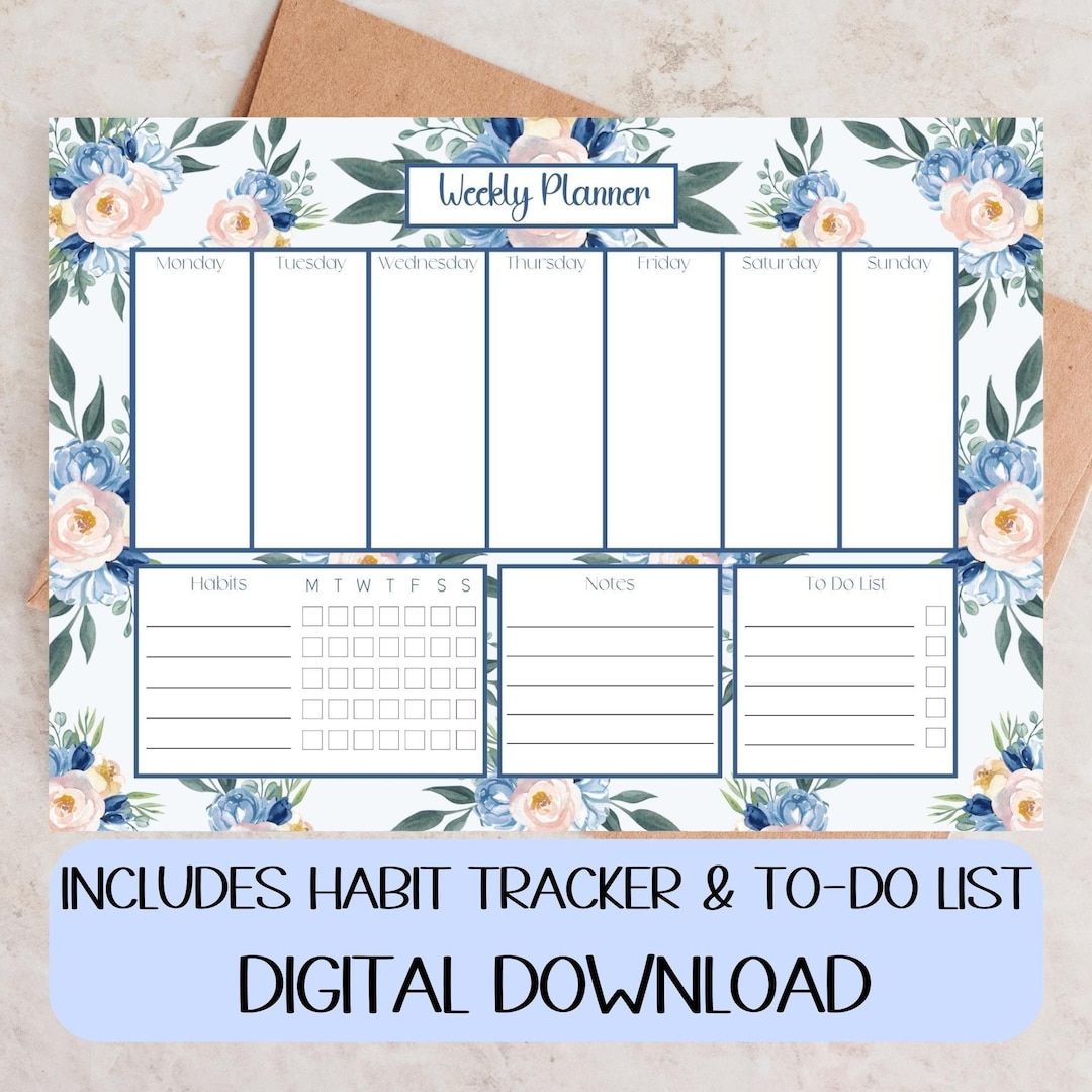 Weekly Planner Printable, Peony Weekly Planner, Desk Weekly Planner ...