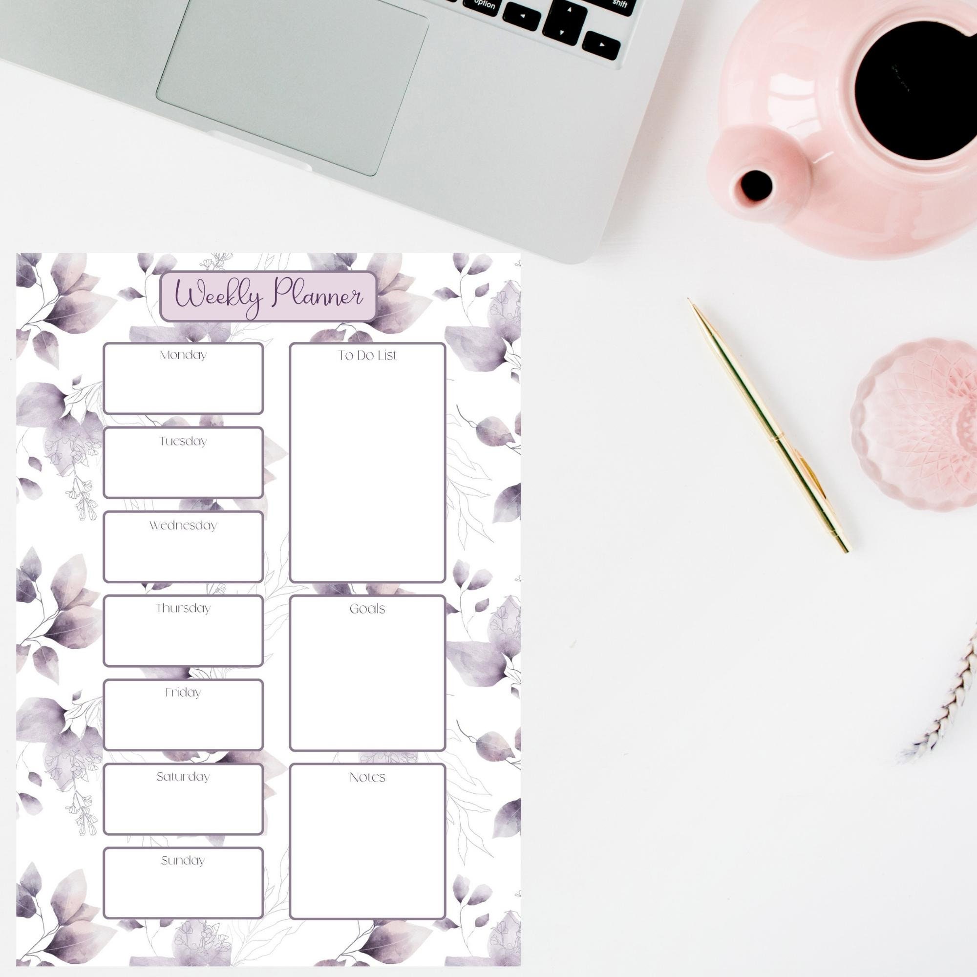 Weekly Planner Printable, Lilac Leaves, Desk Weekly Planner, Weekly ...