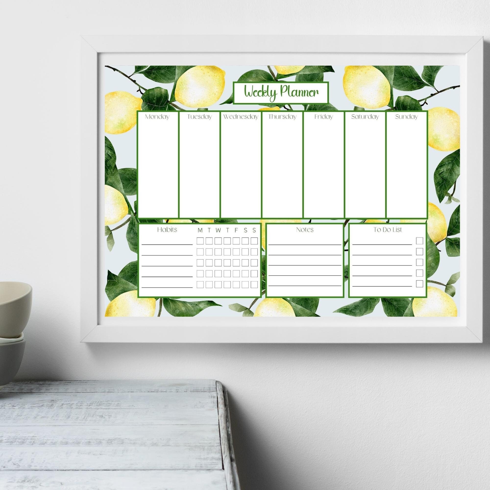 Weekly Planner Printable, Lemon Weekly Planner, Desk Weekly Planner ...