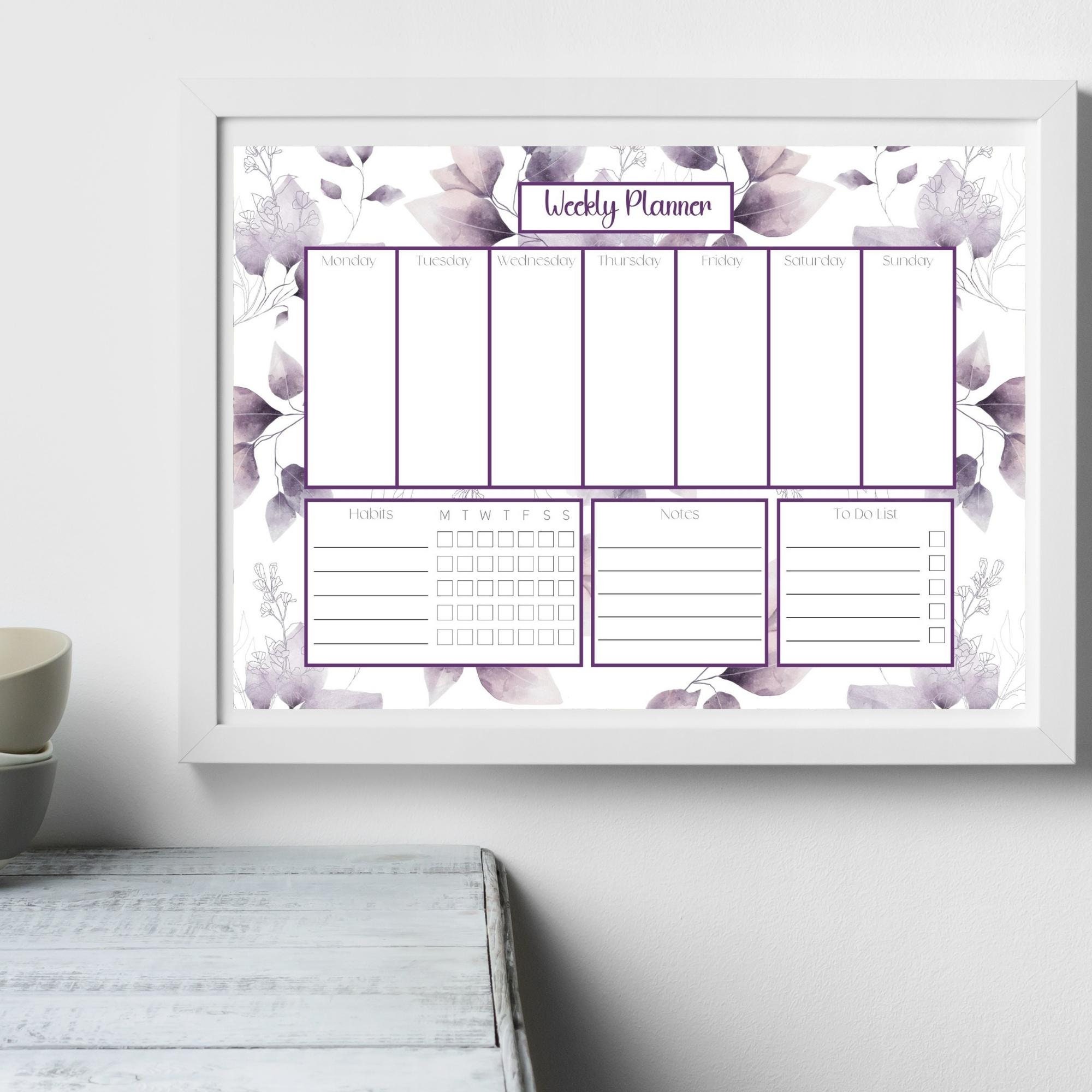 Weekly Planner Printable, Lilac Leaves, Desk Weekly Planner, Habit ...
