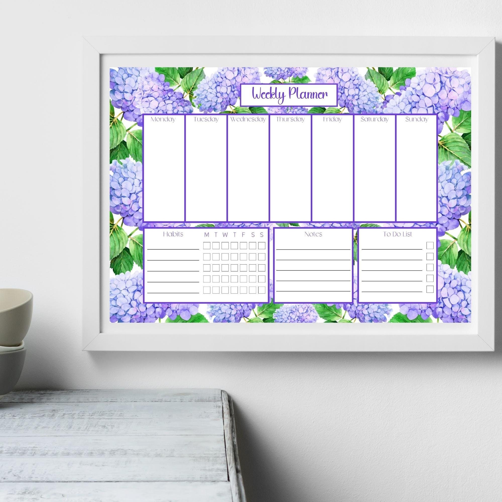 Weekly Planner Printable, Hydrangea Weekly Planner, Desk Weekly Planner ...