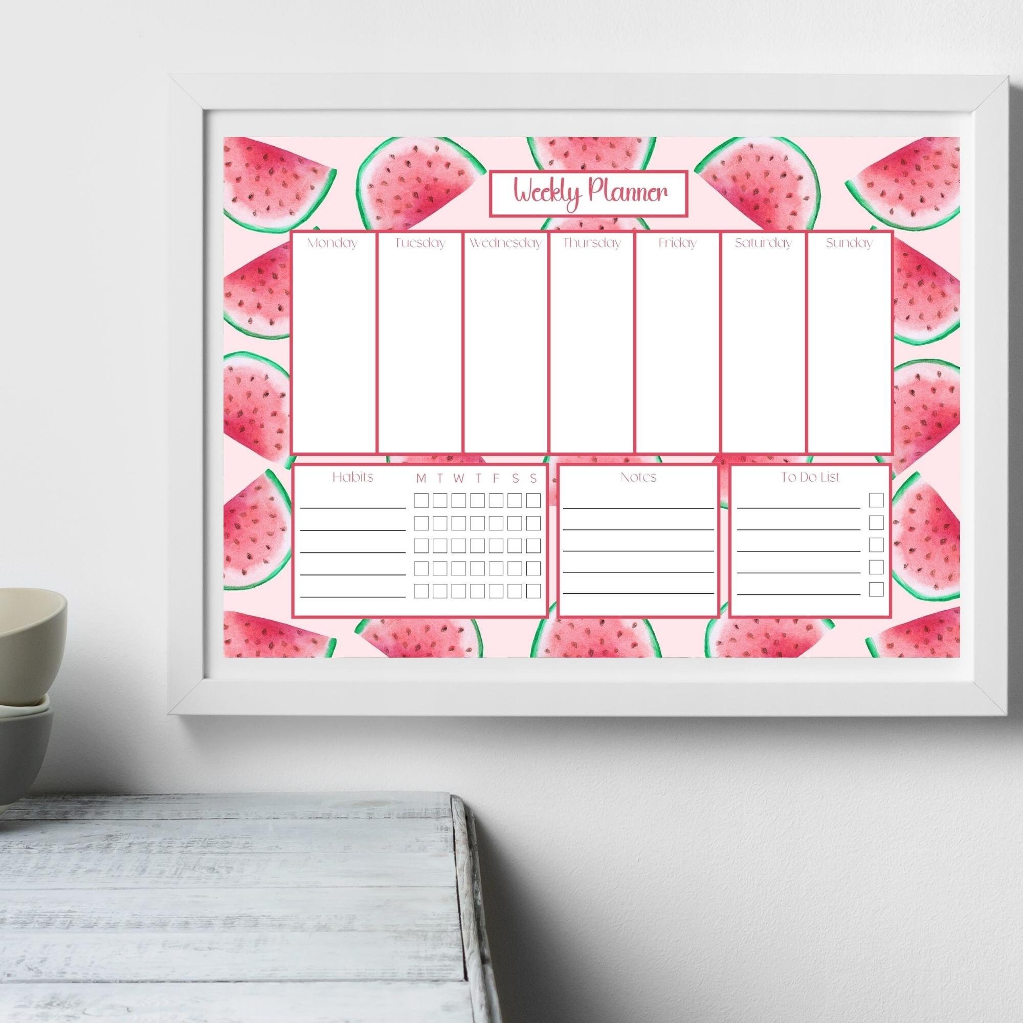 Weekly Planner Printable, Watermelon, Habit Tracker, to Do List, Desk ...
