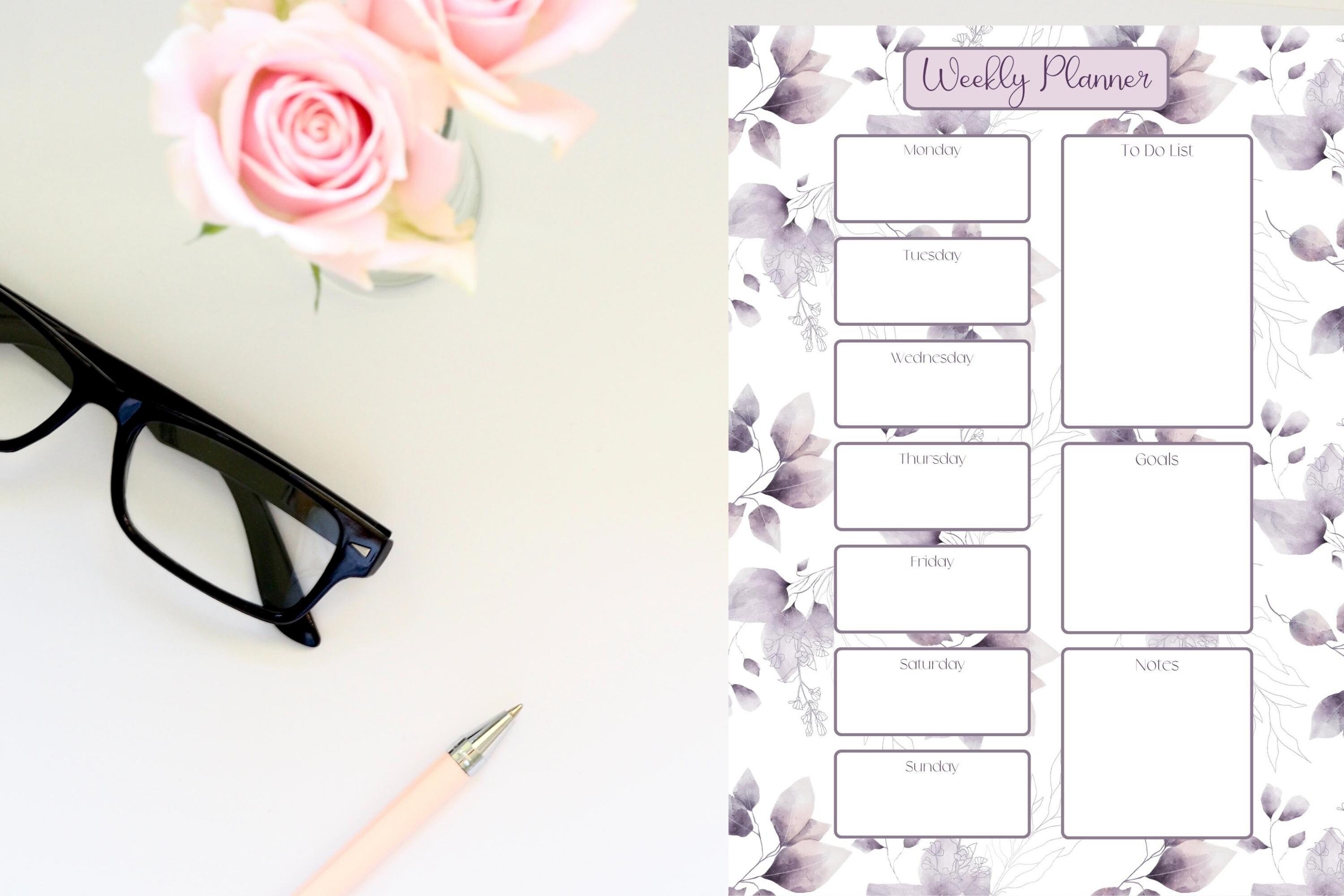 Weekly Planner Printable, Lilac Leaves, Desk Weekly Planner, Weekly ...