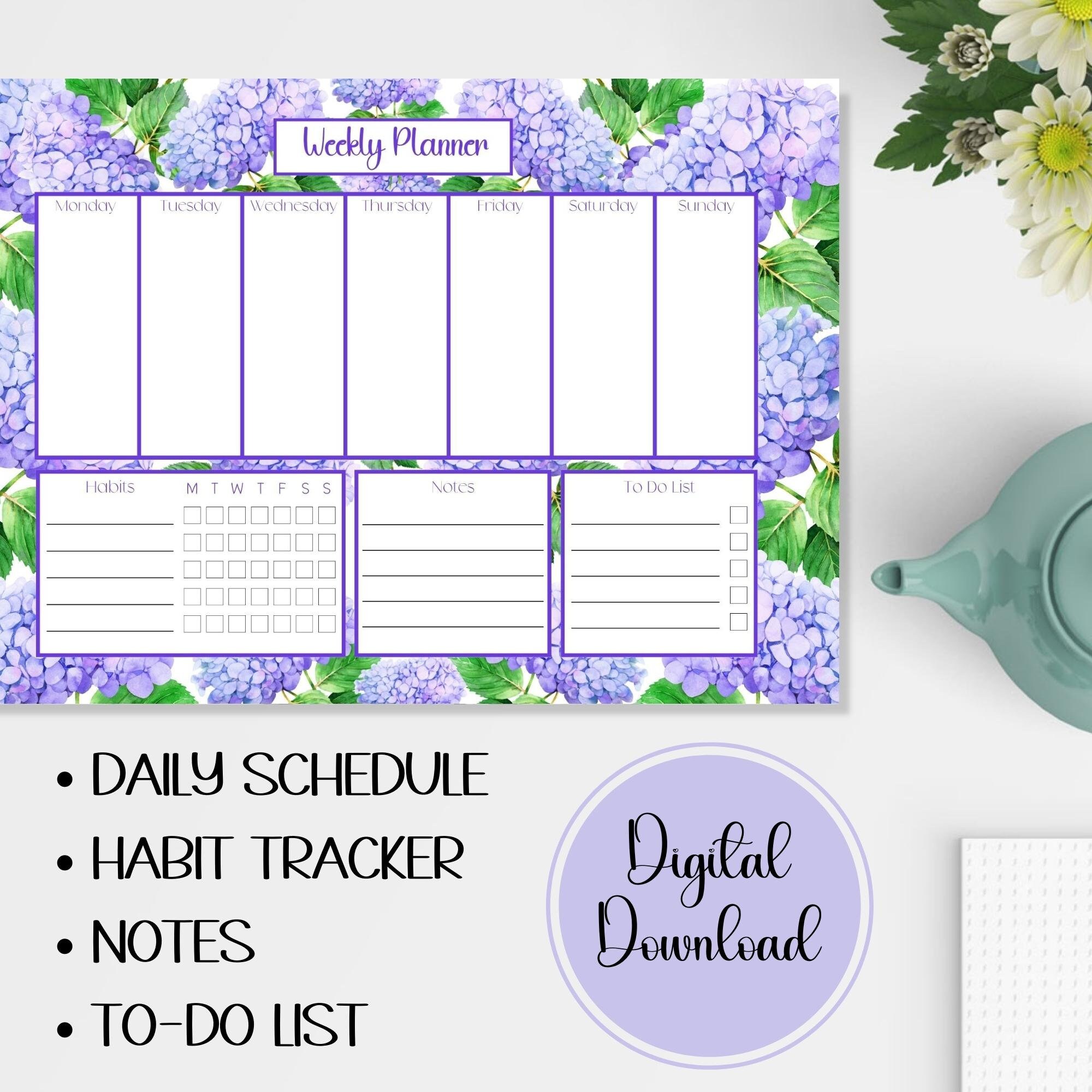 Weekly Planner Printable, Hydrangea Weekly Planner, Desk Weekly Planner ...