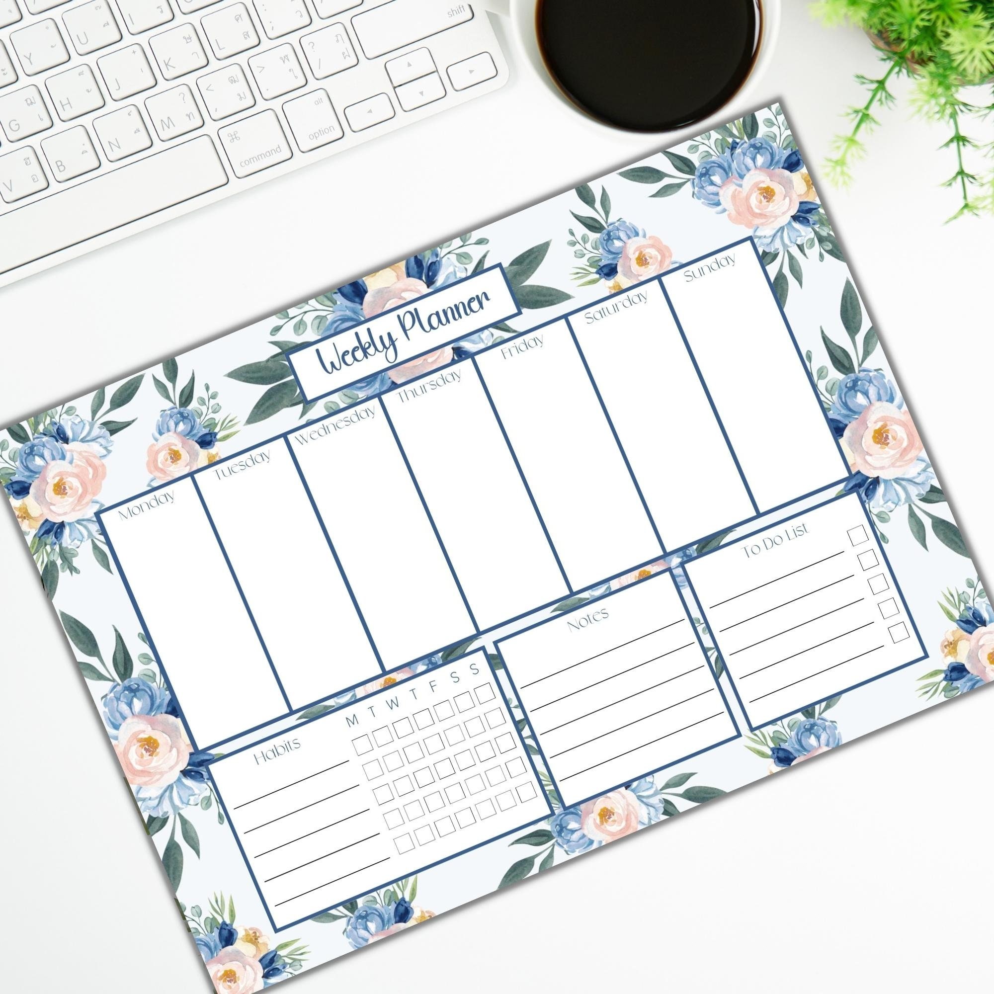 Weekly Planner Printable, Peony Weekly Planner, Desk Weekly Planner ...