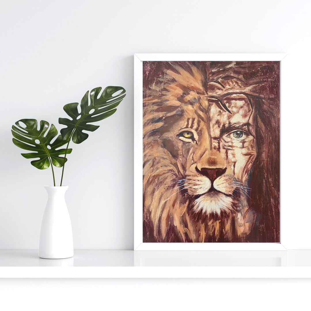 Jesus-the Lion and the Lamb Print Half Lion Face Half Jesus - Etsy Hong ...