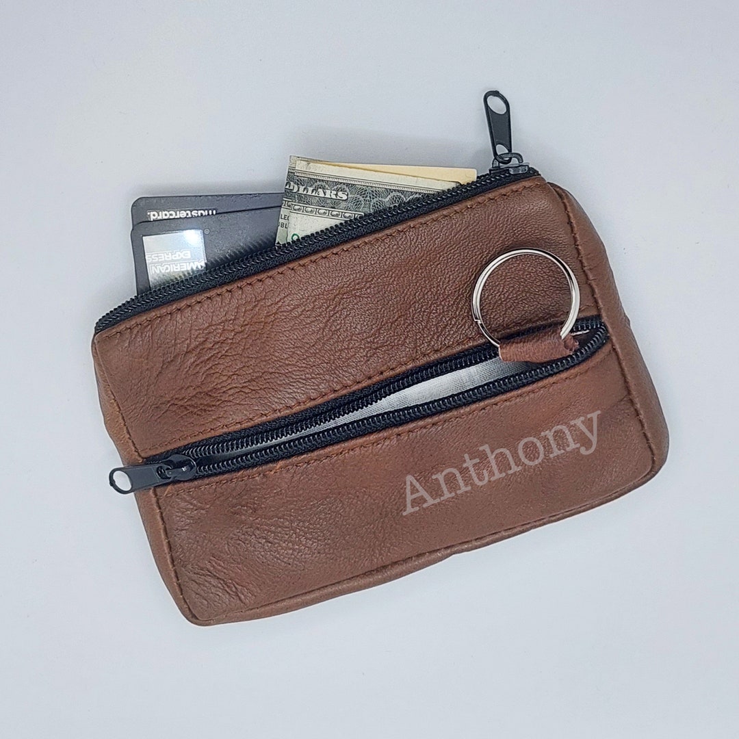 Personalized Leather Coin Purse: Custom Zipper Pouch With Keyring - Etsy