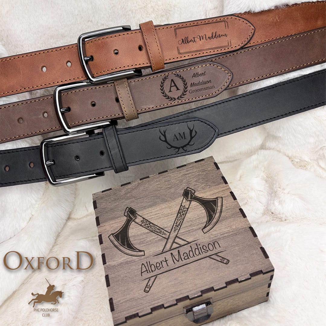 Personalized Engraved Leather Belt: Gift Set With Wooden Box - Etsy