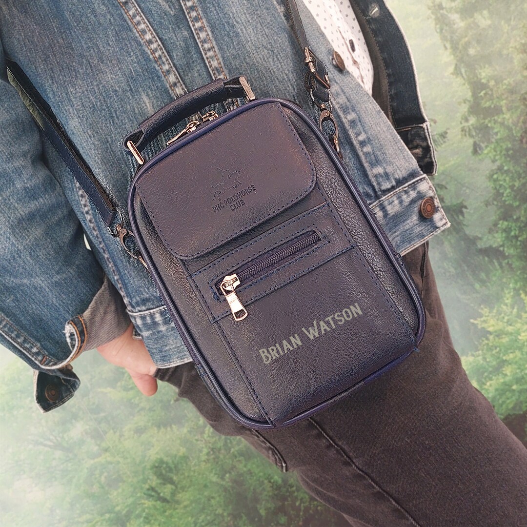 Custom Leather Man Bag, Vegan Leather Crossbody Bag, Engraved Shoulder ...