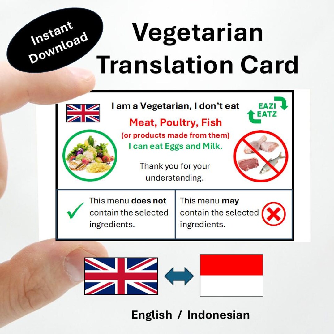 Vegetarian Card (indonesian/english) With Response Options – for Easy ...
