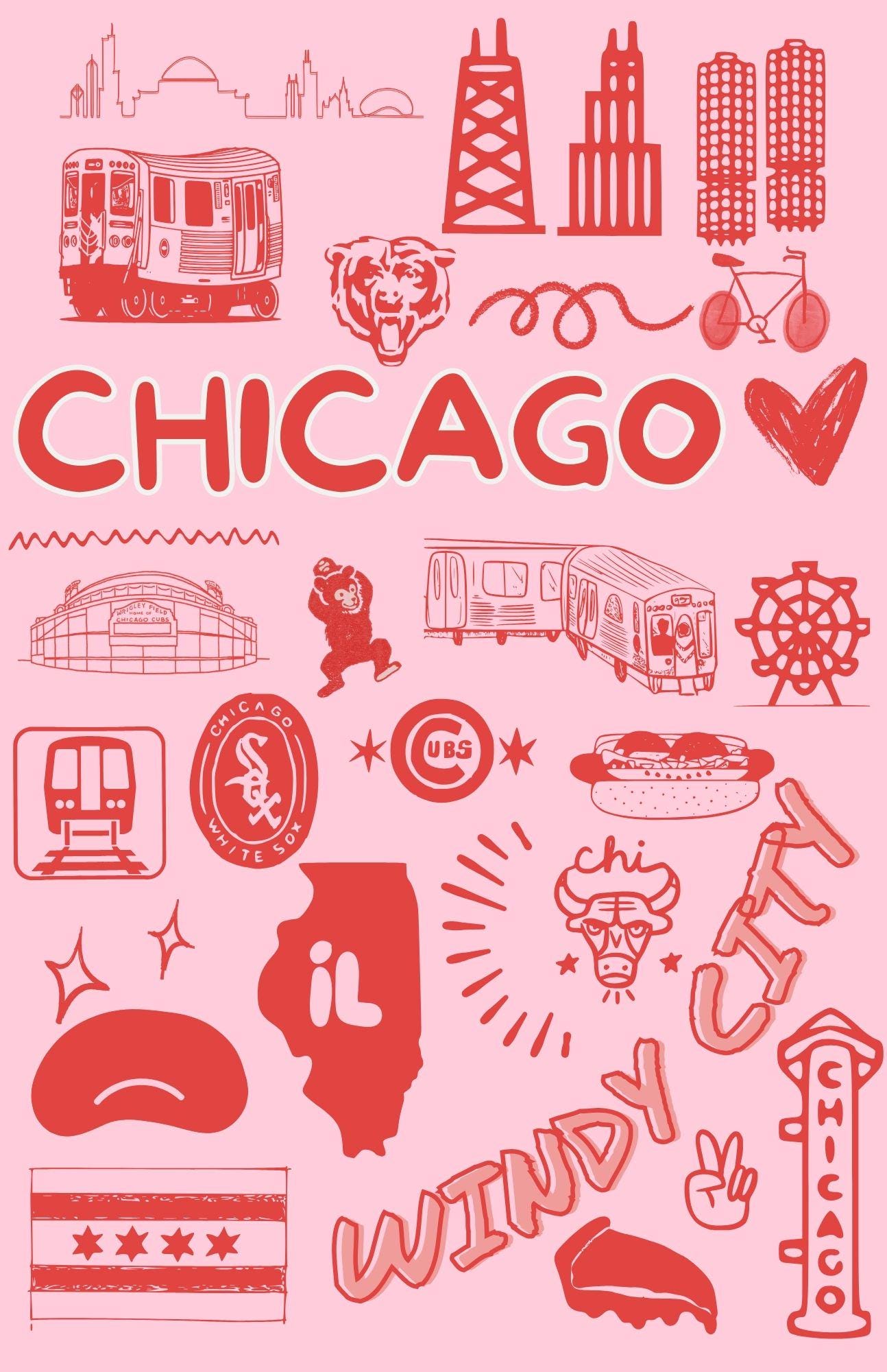 Chicago Doodle Poster - Etsy