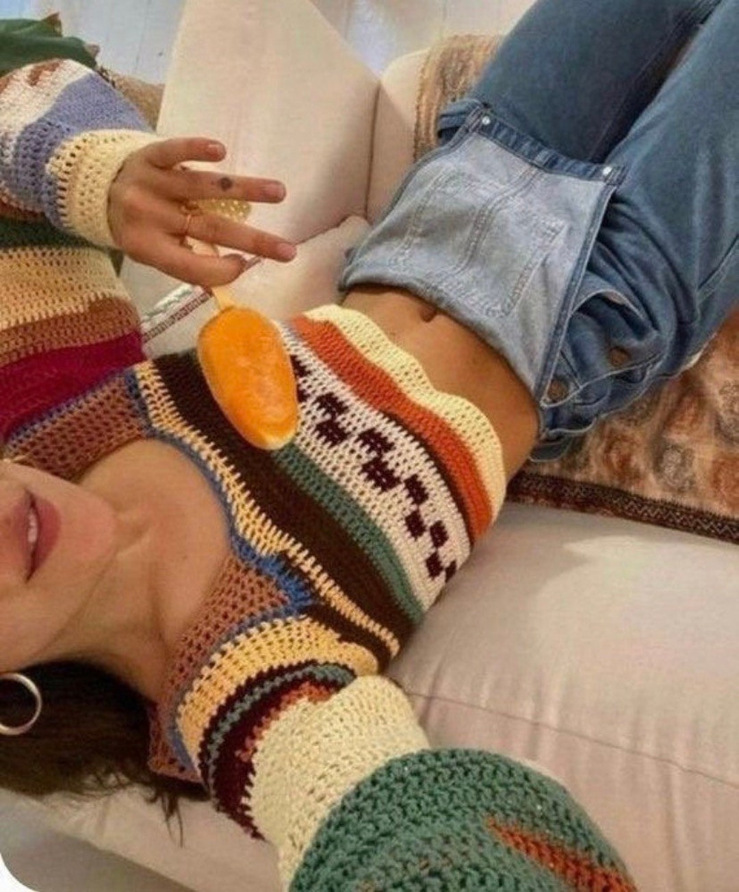 Crochet Crop Top, Crochet Long Sleeve Top, Handmade Colorful Top ...