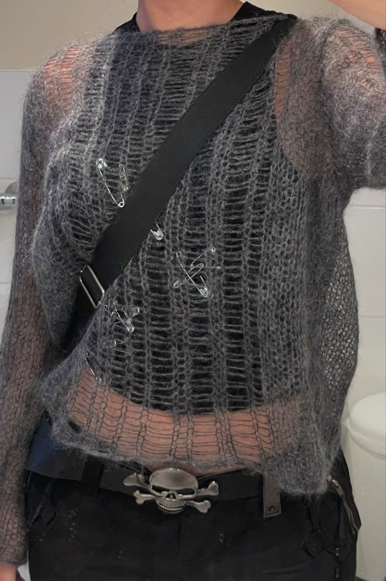 Mohair Crochet Mesh Sweater, Grunge Fairycore Goth Top - Etsy