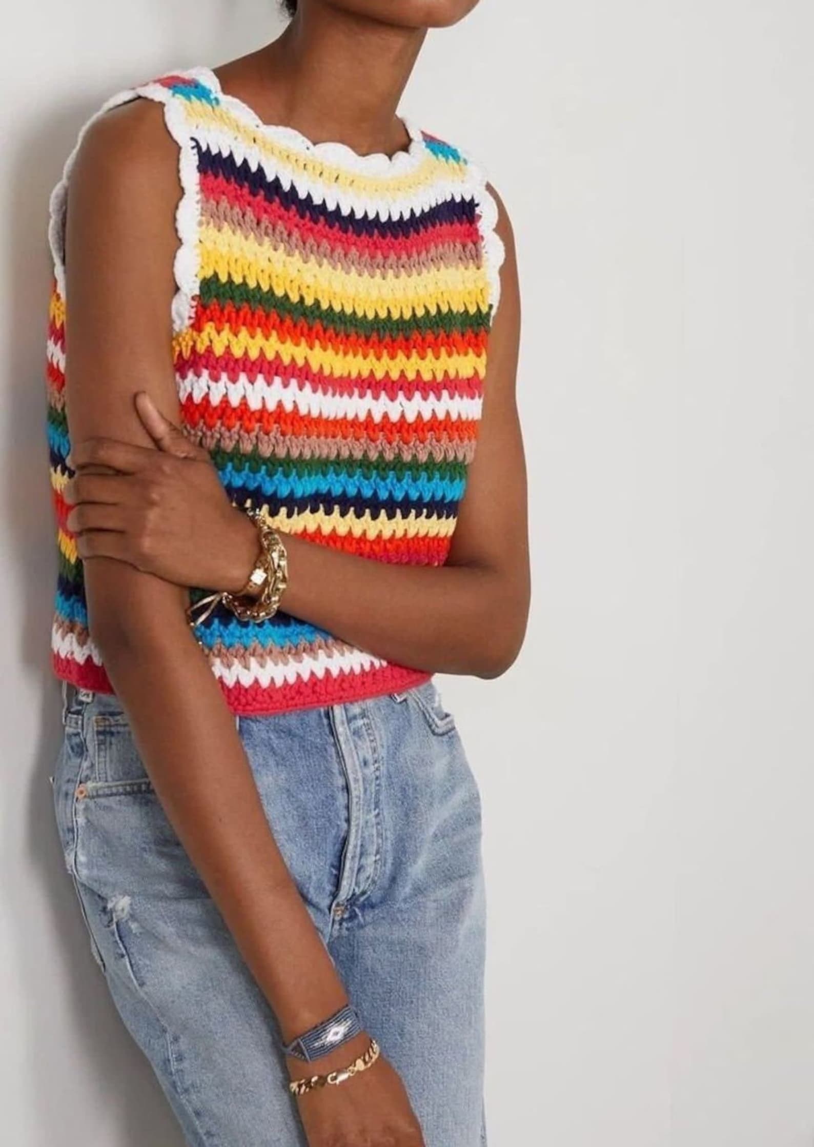 Crochet Rainbow Sweater Vest, Unisex Handmade Colorful Vest, Winter Sea ...