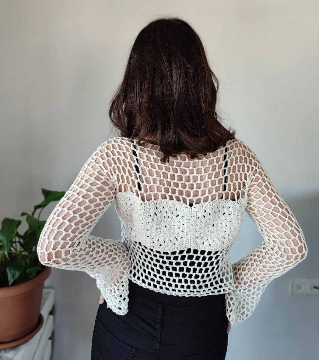 Crochet Long Sleeve Top Handmade Summer Top Crochet Vintage - Etsy