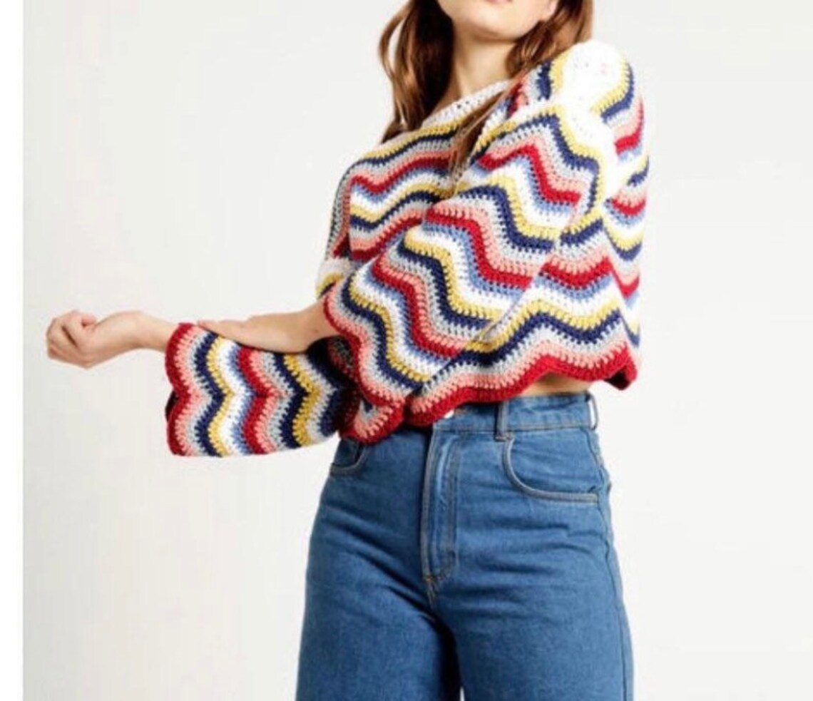 Tom Daleys Wavy Sweater, Crochet Wavy Sweater, Crochet Sweater, Rainbow ...