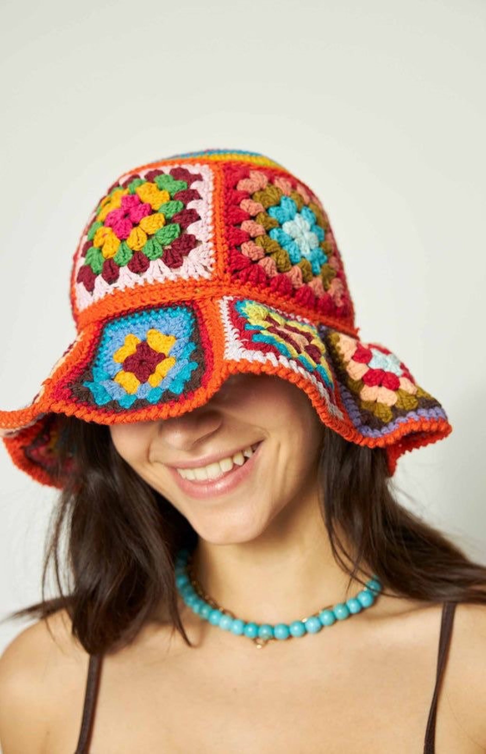 Crochet Bucket Hat, Granny Square Bucket Hat, Mochi Handmade Colorful ...