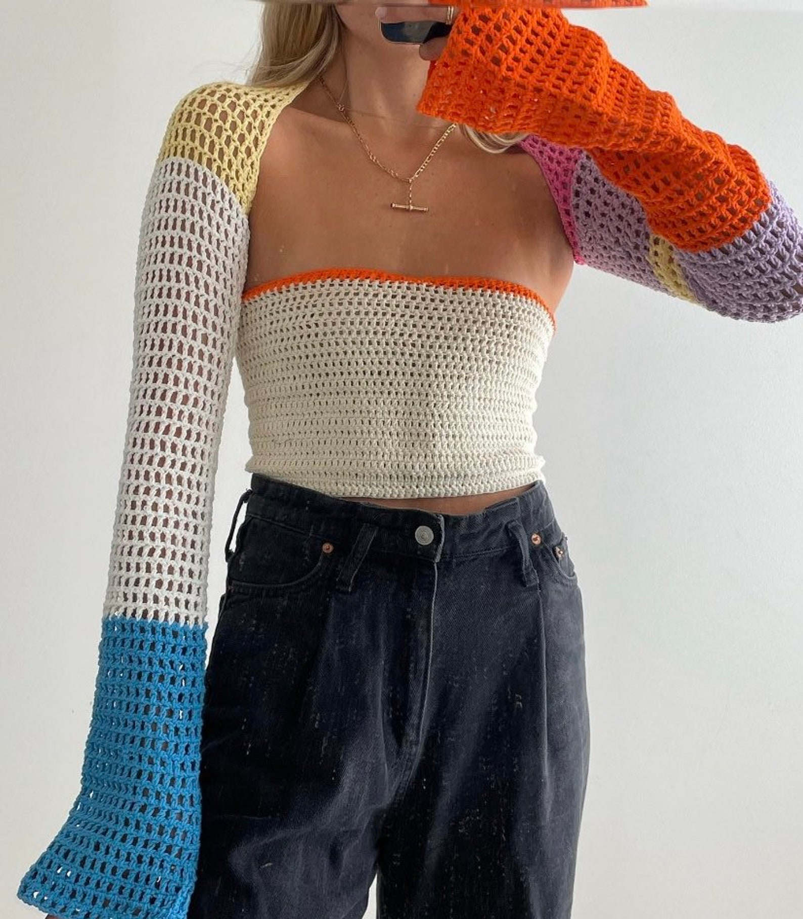 Crochet Fishnet Crop Handmade Fishnet Bolero Crochet Long - Etsy