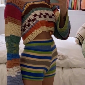 Crochet Crop Top, Crochet Long Sleeve Top, Handmade Colorful Top ...