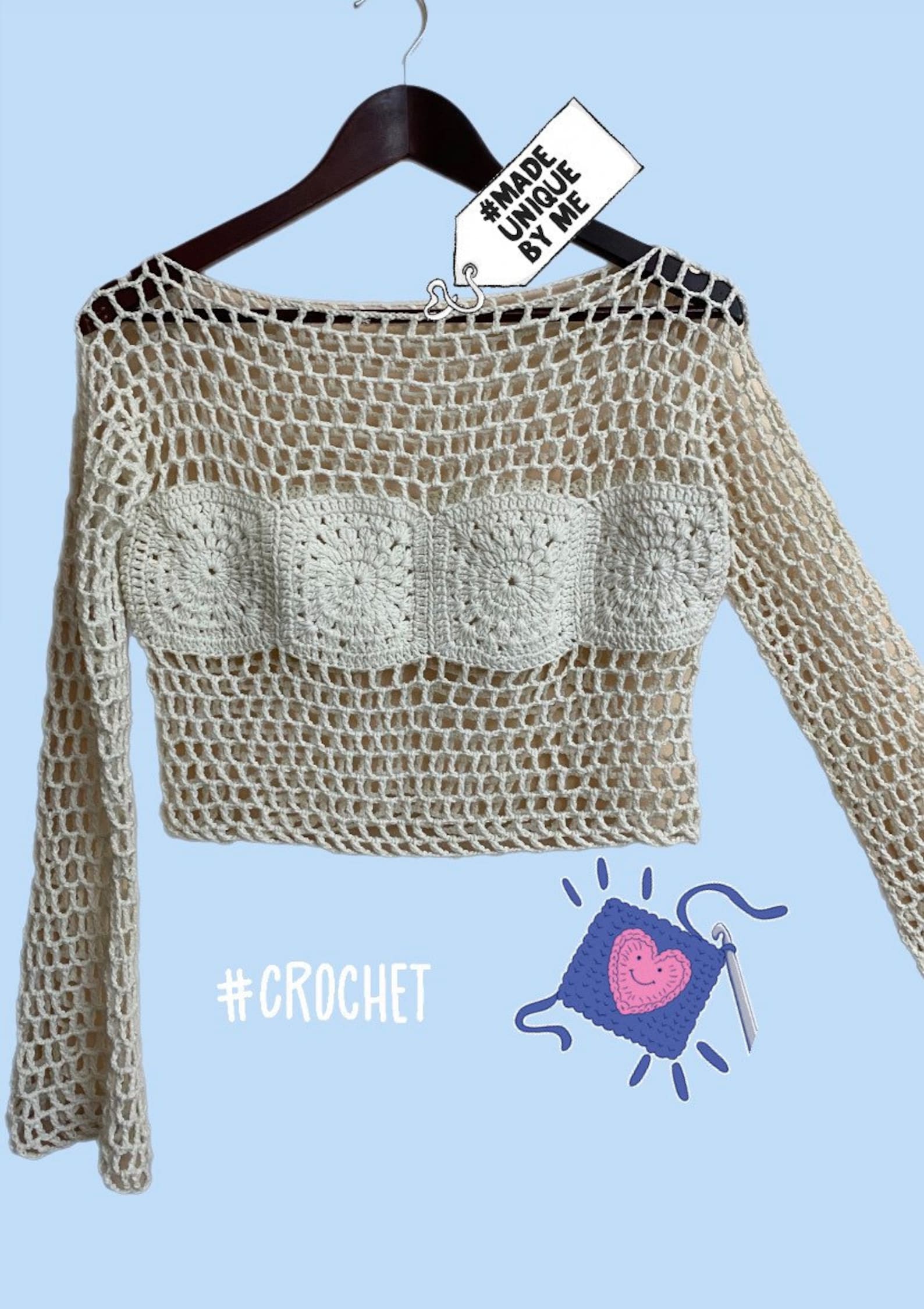 Crochet Long Sleeve Top Handmade Summer Top Crochet Vintage - Etsy