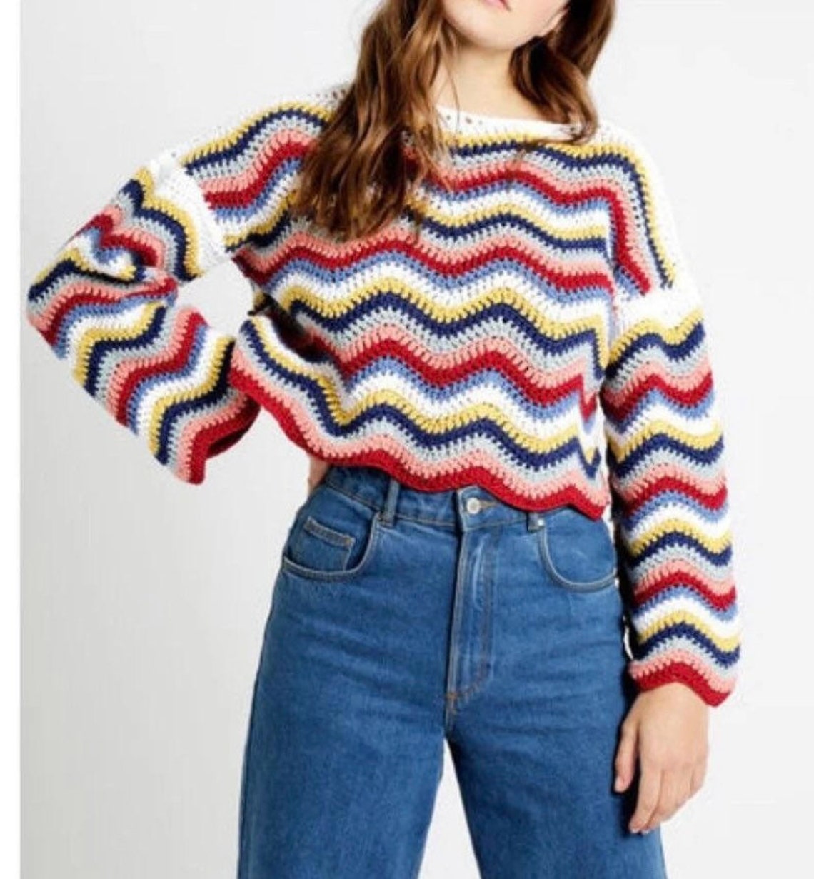 Tom Daleys Wavy Sweater, Crochet Wavy Sweater, Crochet Sweater, Rainbow ...