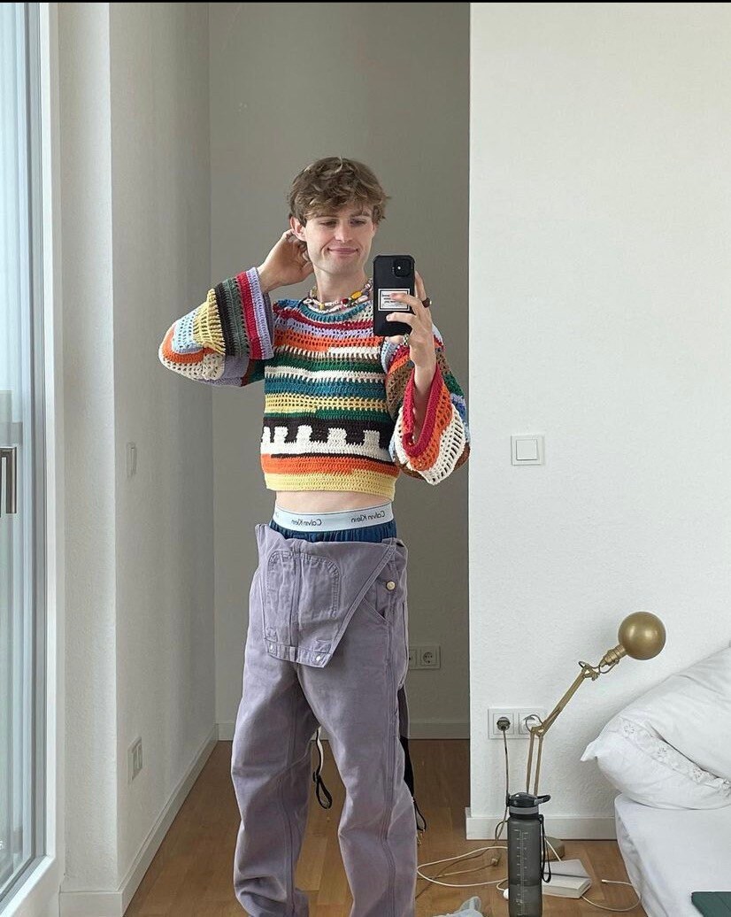 Crochet Crop Top, Crochet Long Sleeve Top, Handmade Colorful Top ...