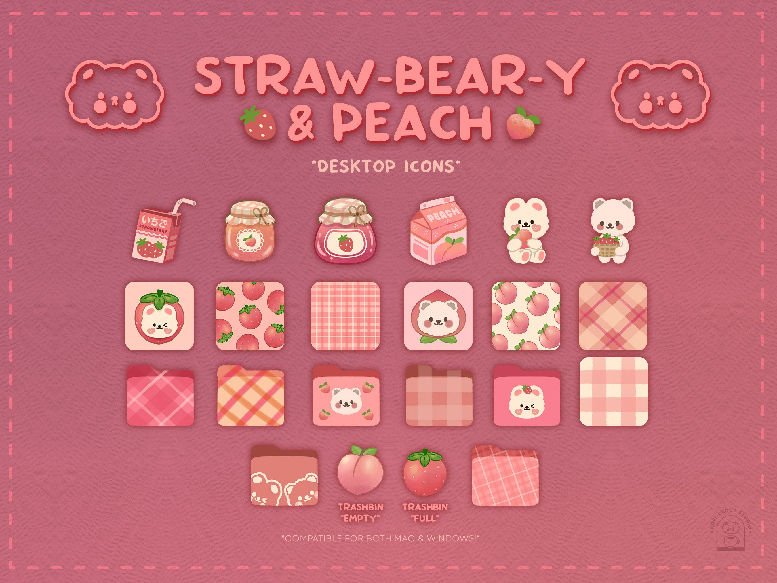 Strawberry Peach Desktop Theme: Wallpaper, Icons (digital Download) - Etsy