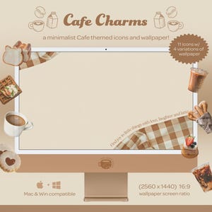 Cafe Charm Desktop Organizer | Brown Pastel Coffee Icons + Minimal ...