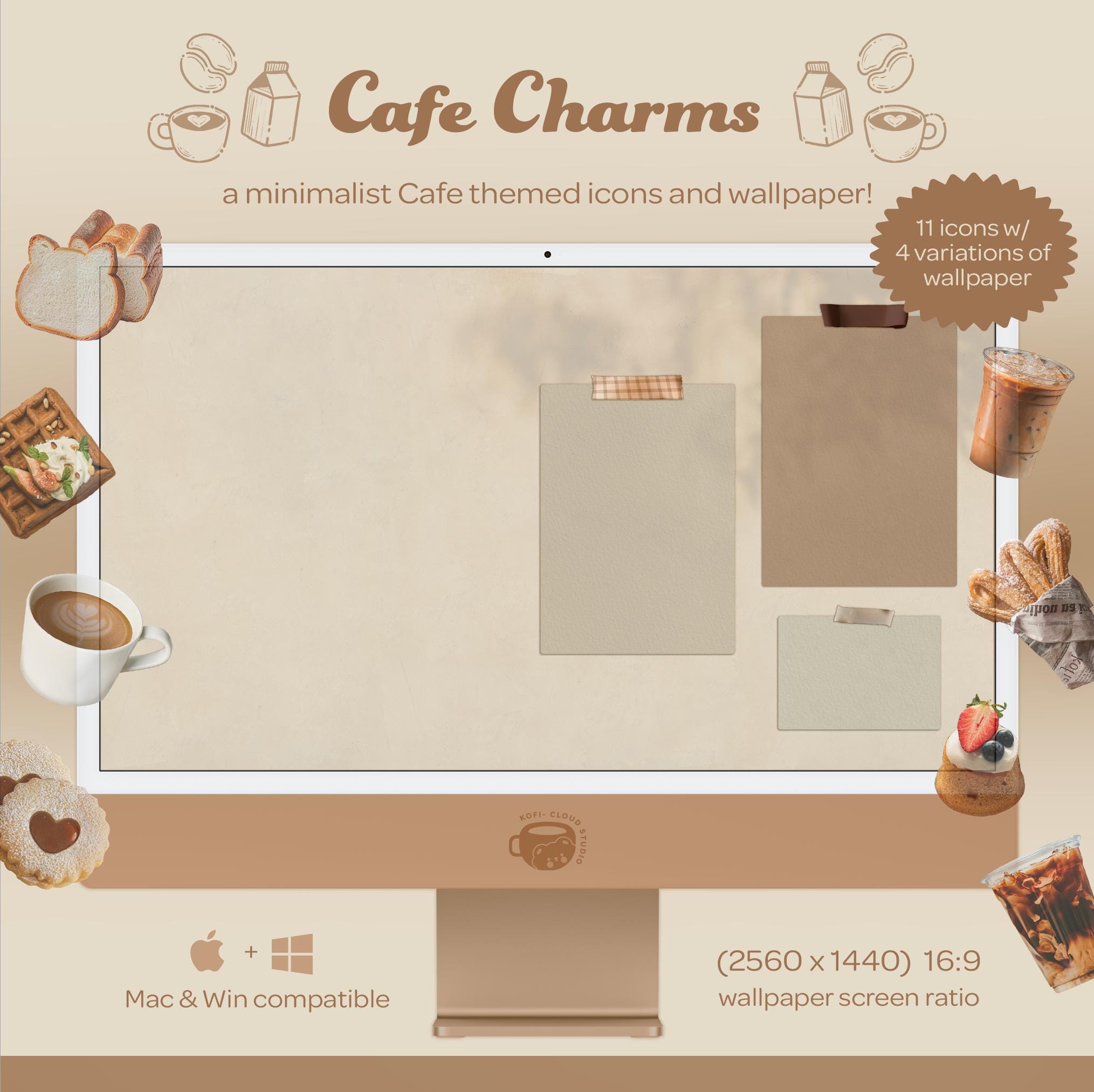 Minimalist Cozy Cafe Desktop Organizer: Coffee Aesthetic Icons ...