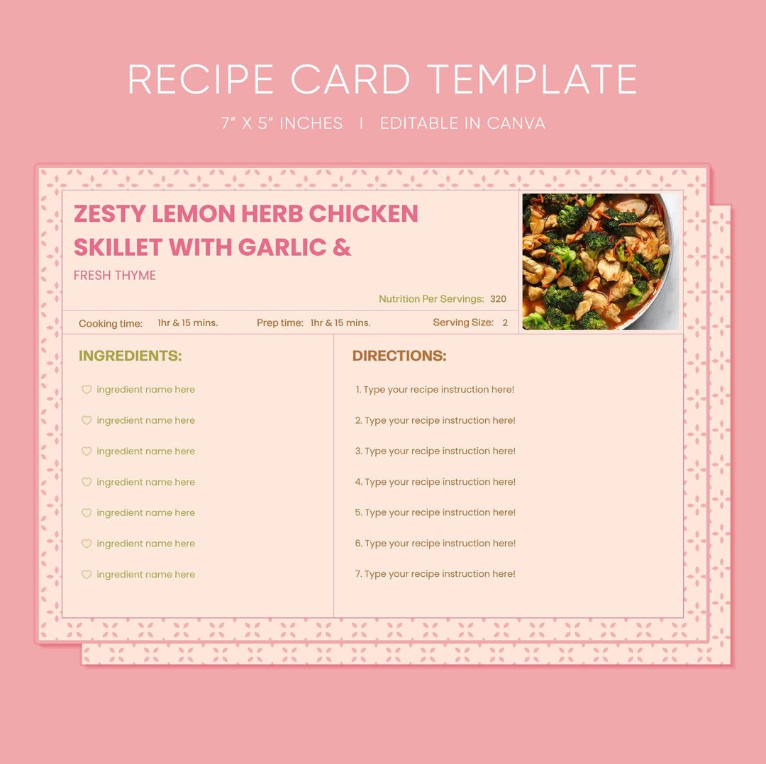 Editable Recipe Card Template, Pink Minimalist Vintage Recipe Card ...