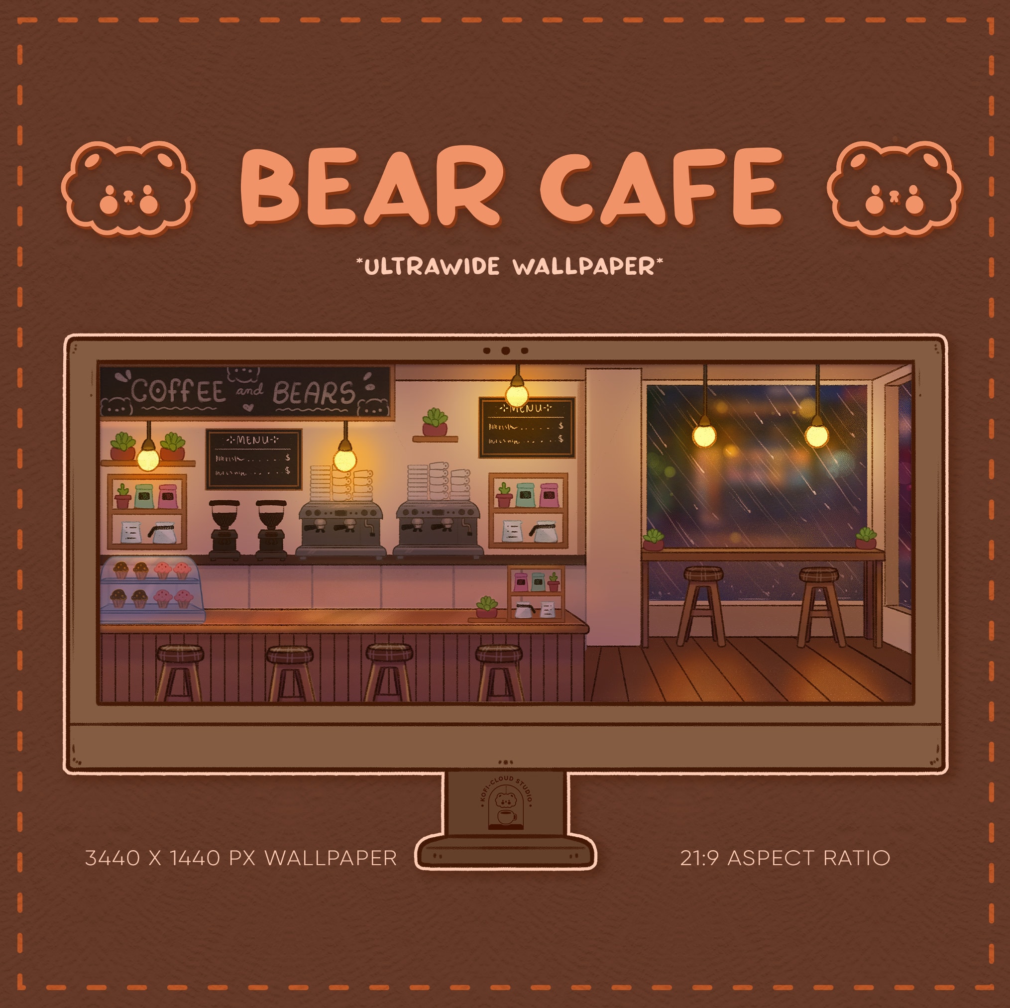 Ultra Wide Desktop Wallpaper Bear Cafe Cute Desktop - Etsy Portugal