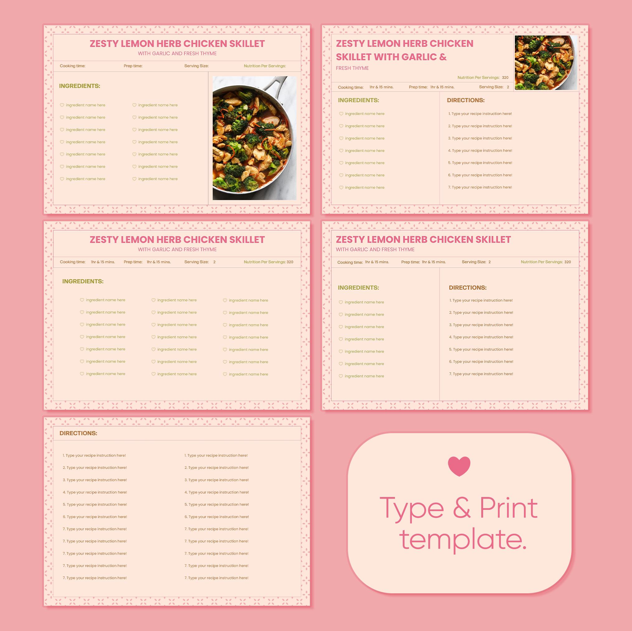 Minimalist Pink Recipe Card Template: Editable Canva Design (digital ...