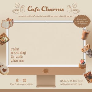 Cafe Charm Desktop Organizer | Brown Pastel Coffee Icons + Minimal ...