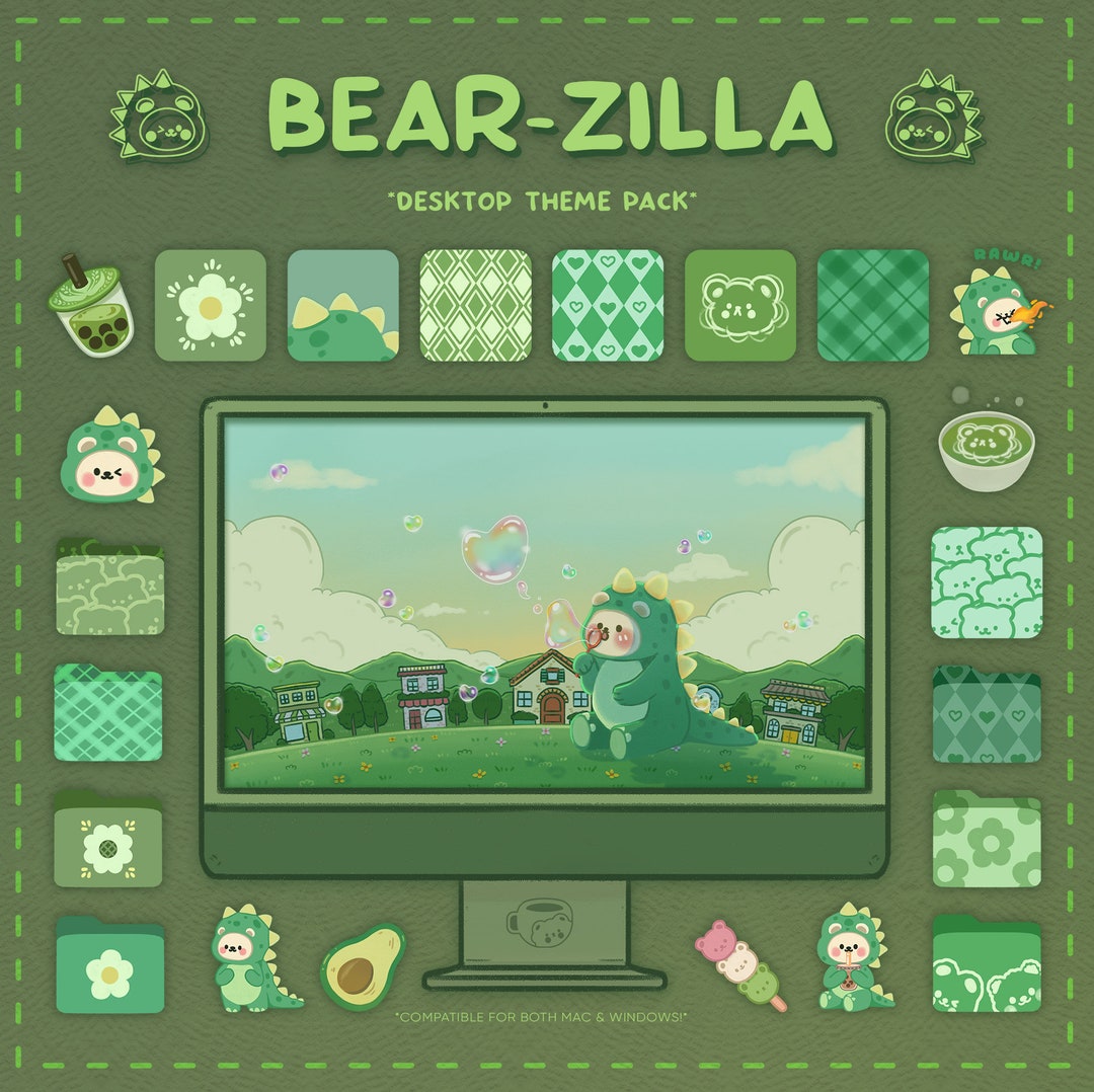 Bearzilla Desktop Theme: Mac & Windows Wallpaper, Icons (digital ...