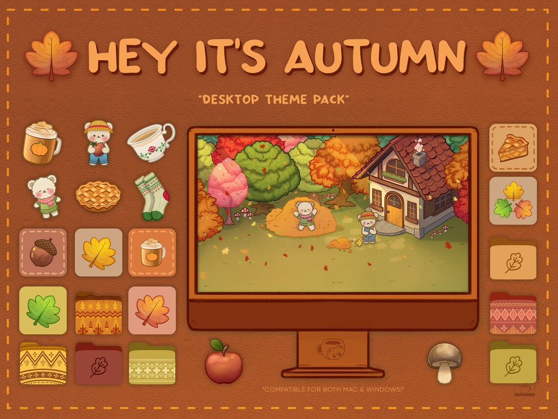 Autumn Desktop Theme: Wallpaper, Icons, and Organizer (digital Download ...