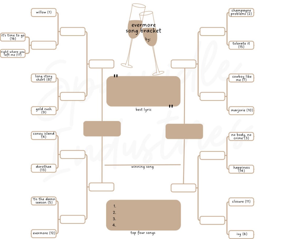 Taylor Swift Song Bracket - Evermore - Party Game - Birthday ...
