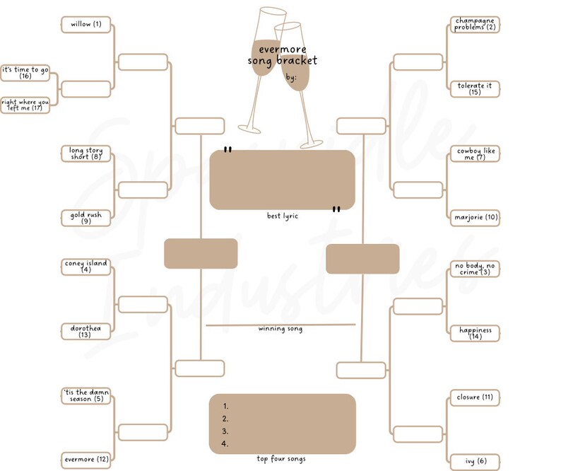 Taylor Swift Song Bracket - Evermore - Party Game - Birthday ...
