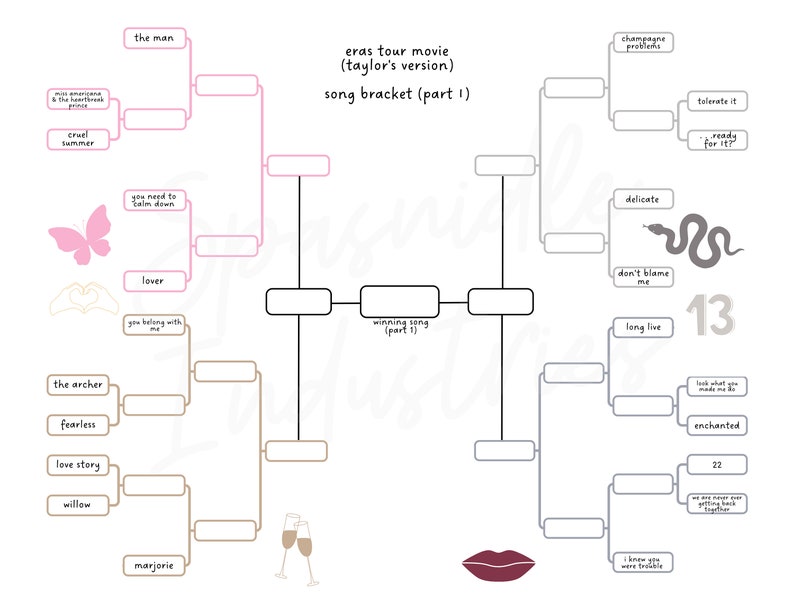 Eras Tour Movie Taylor Swift Song Brackets Party Game Bachelorette ...