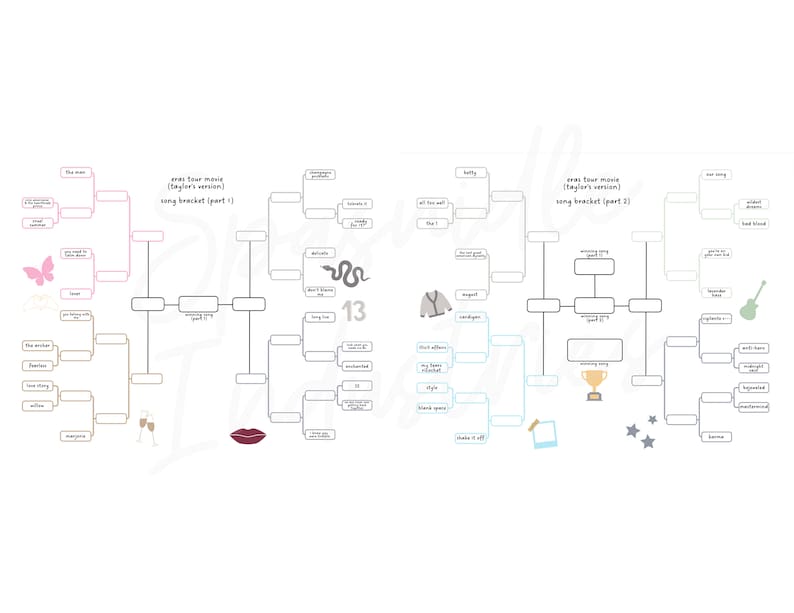 Eras Tour Movie Taylor Swift Song Brackets Party Game Bachelorette ...