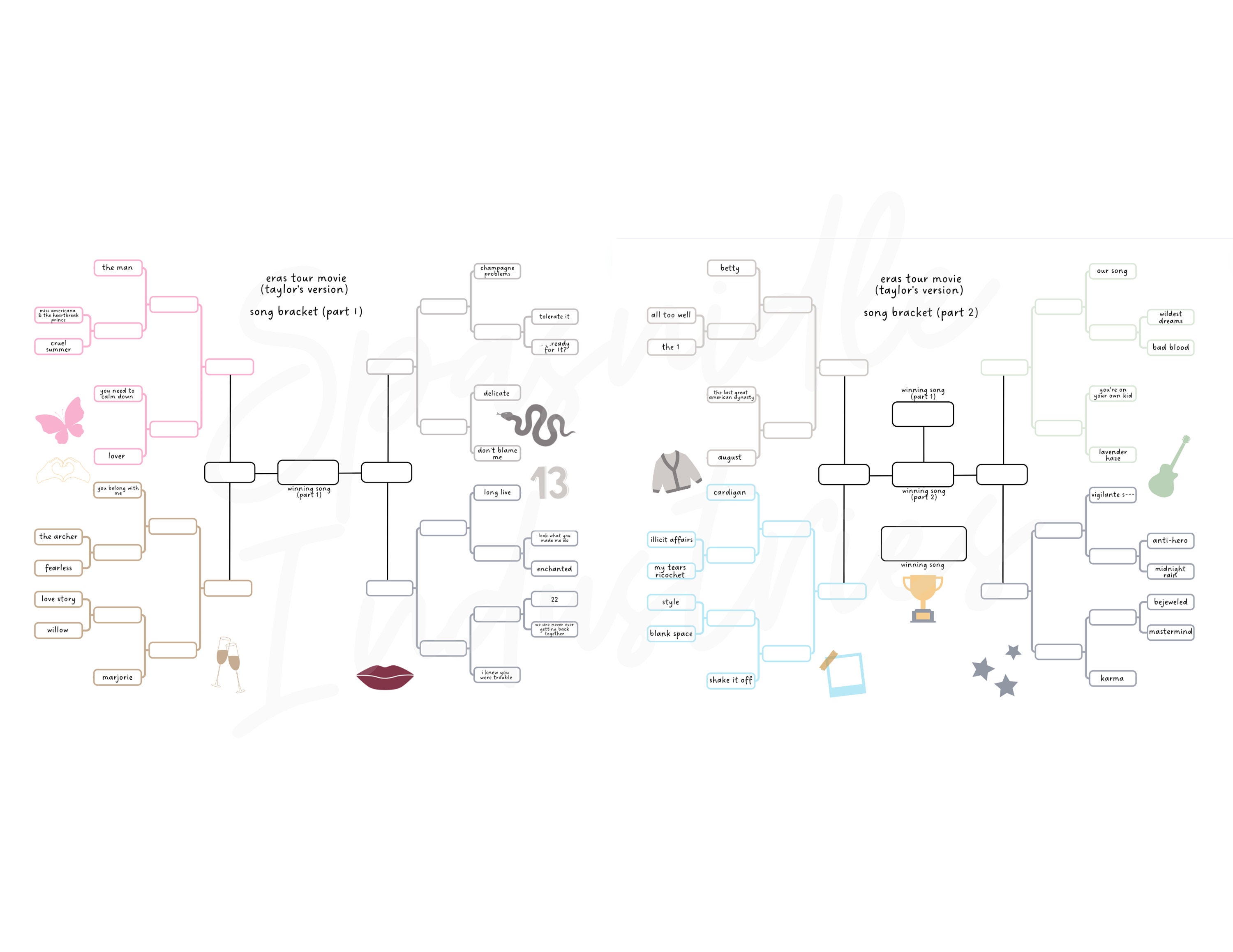 Eras Tour Movie Taylor Swift Song Brackets Party Game Bachelorette ...