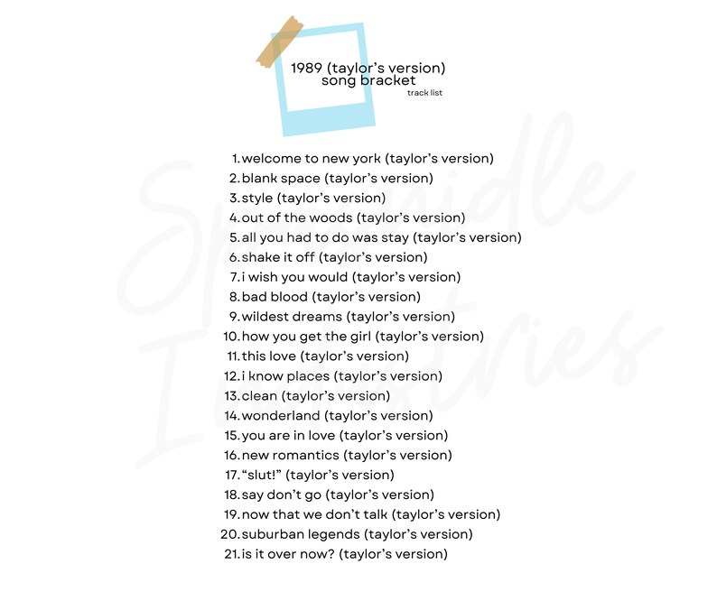 Create Your Own Taylor Swift Song Bracket - 1989 Taylor's Version ...