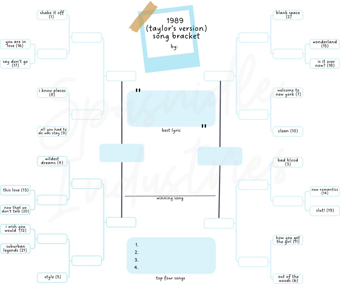 Song Bracket: 1989 Swiftie Party Game - Etsy