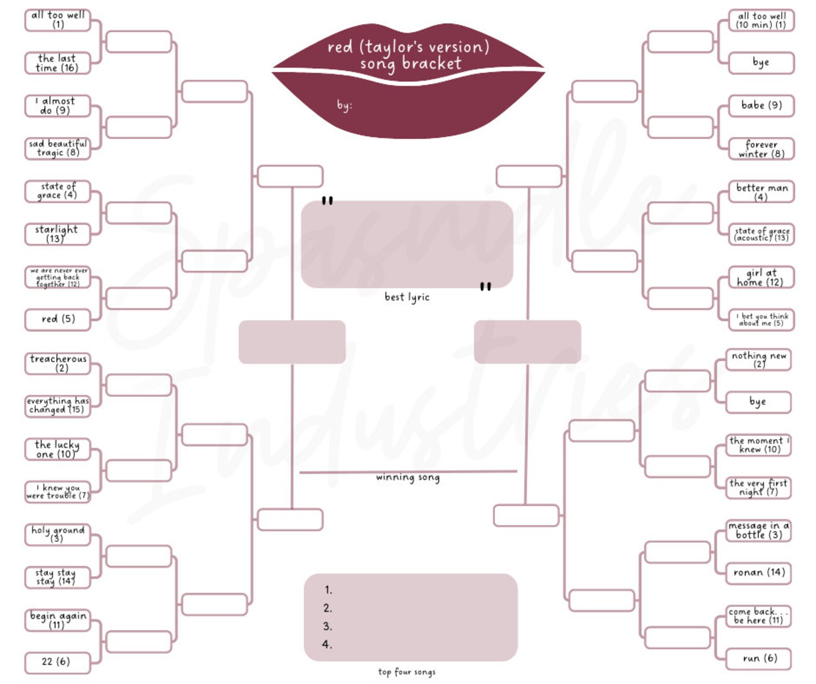 Song Bracket: Red Swiftie Party Game - Etsy