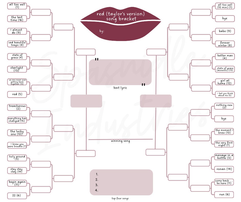 Song Bracket: Red Swiftie Party Game - Etsy