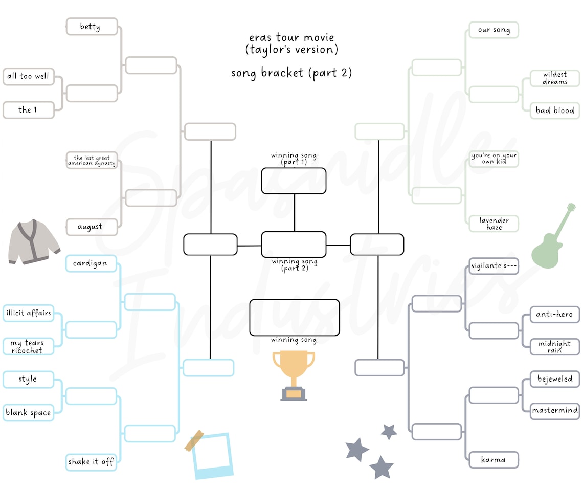 Eras Tour Movie Taylor Swift Song Brackets Party Game Bachelorette ...