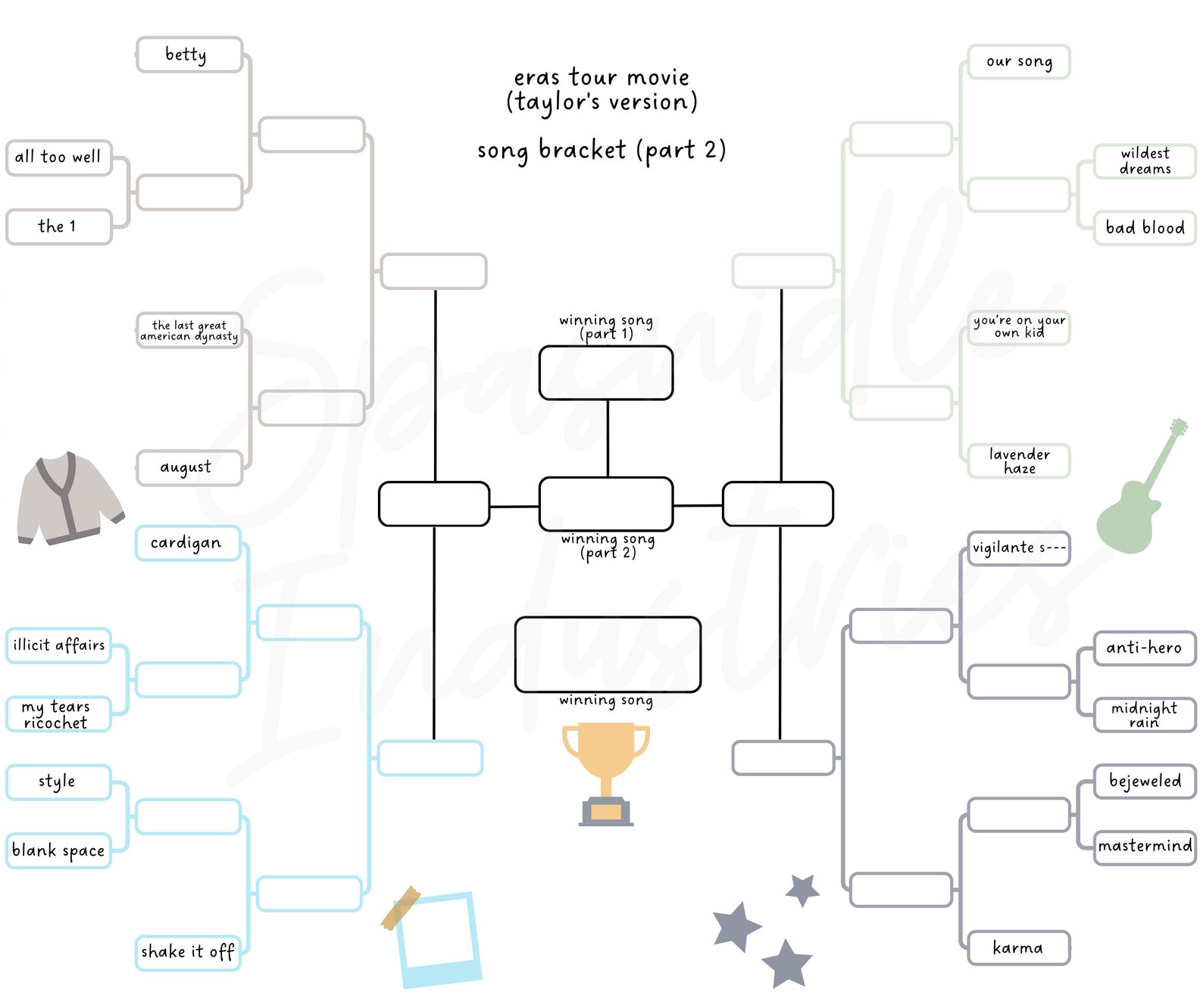 Eras Tour Movie Song Bracket Game (digital Download) - Etsy