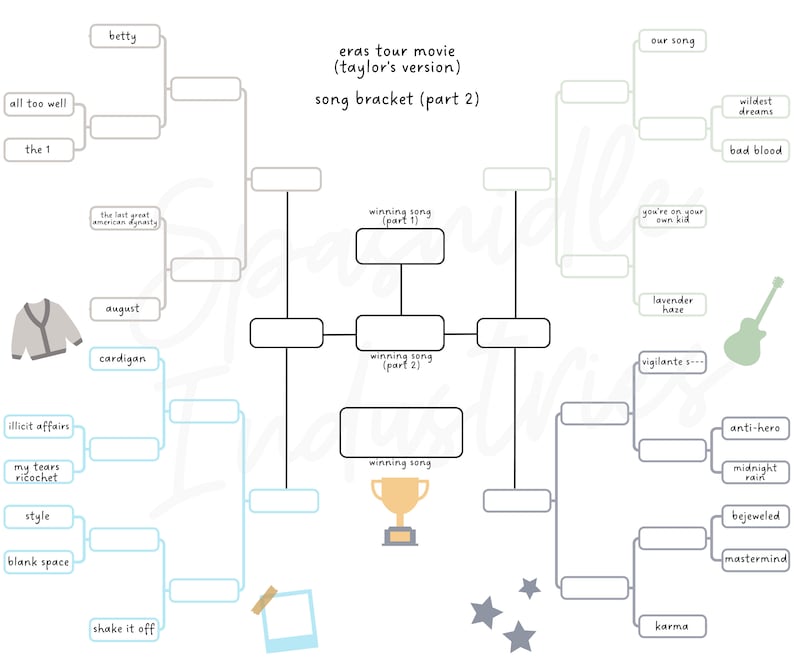 Eras Tour Movie Taylor Swift Song Brackets Party Game Bachelorette ...