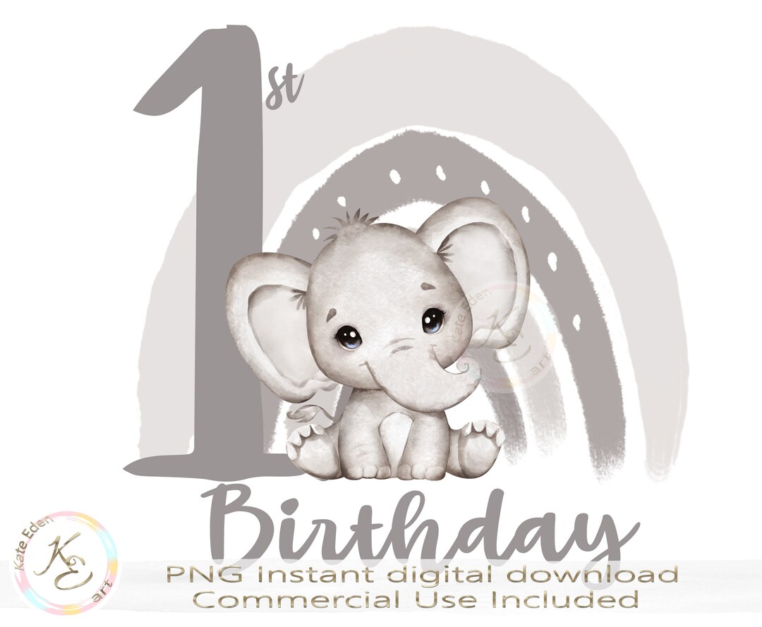 Cute Elephant, 1st Birthday PNG, Minimalist, First Birthday Boy ...